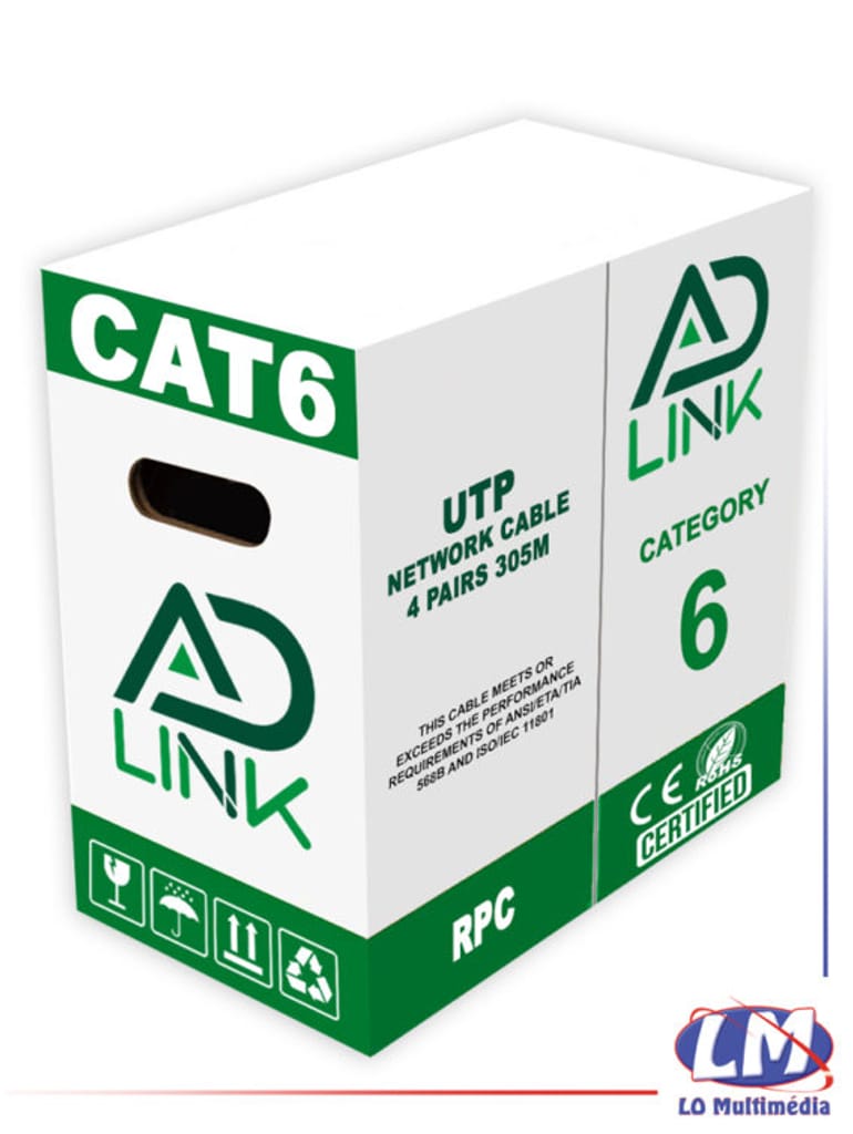 Rouleau cable réseau RJ45 Ad Link UTP Cat 6 305m - Lo-Multimedia