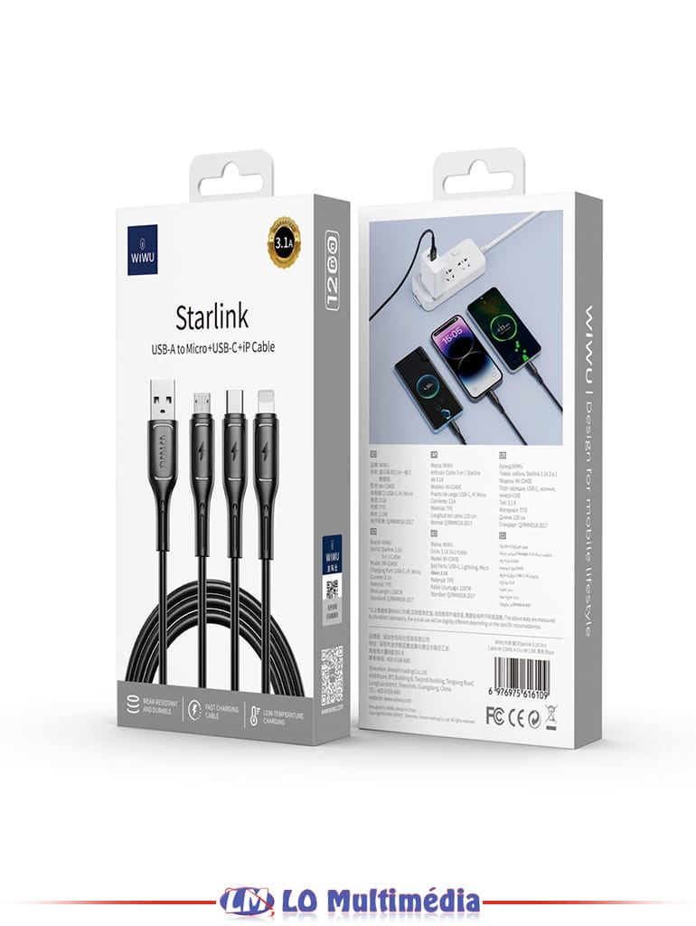 wiwu starlink USB-A to Micro+USB+iP Cable - Lo-Multimedia